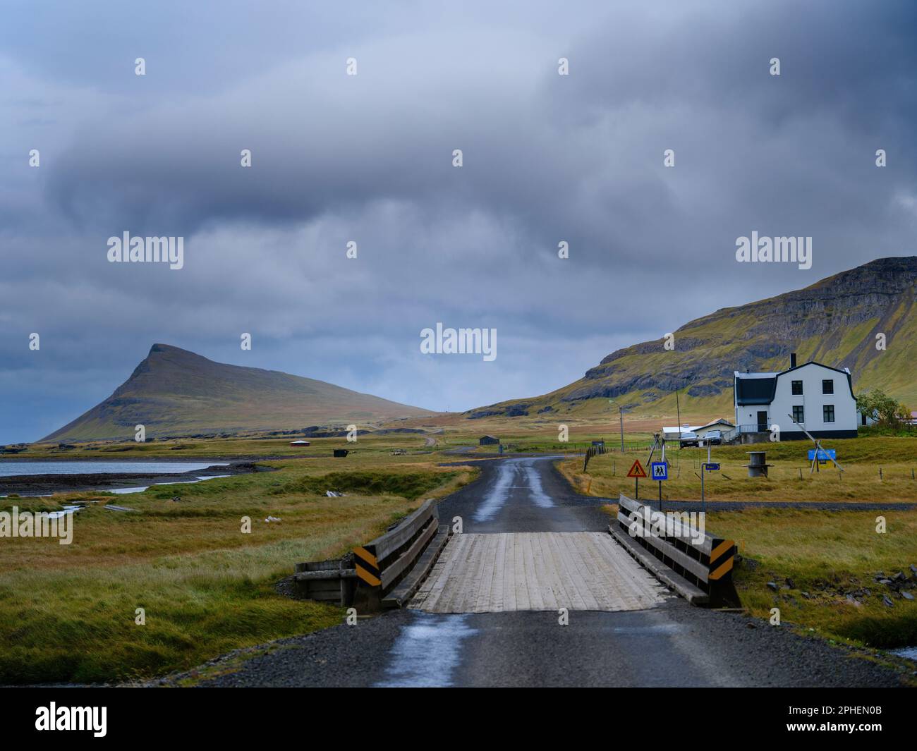 The village Arnes. Landscape in the Arneshreppur at bay Trekyllisvik ...