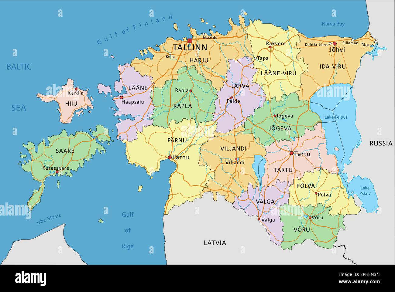 Estonia - Highly detailed editable political map with labeling Stock ...