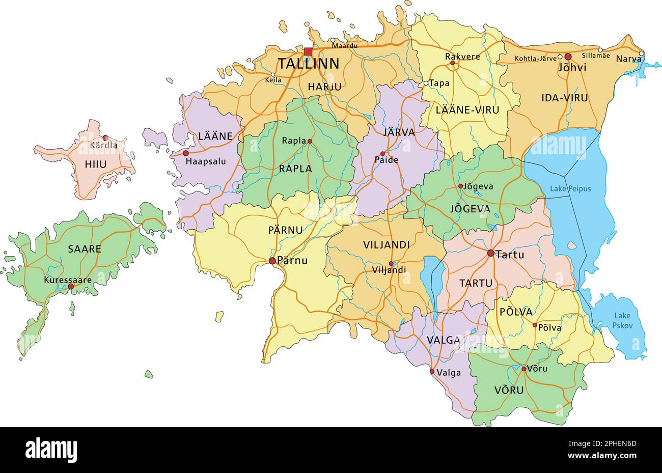 Estonia - Highly detailed editable political map with labeling Stock ...
