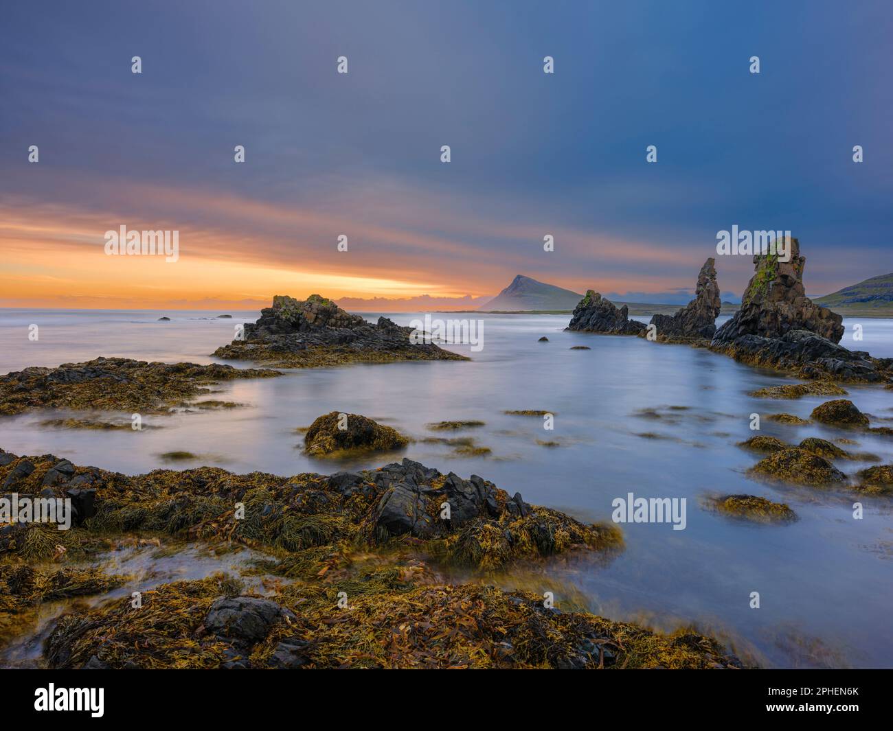 Coastal landscape in the Arneshreppur at bay Trekyllisvik. The Strandir ...
