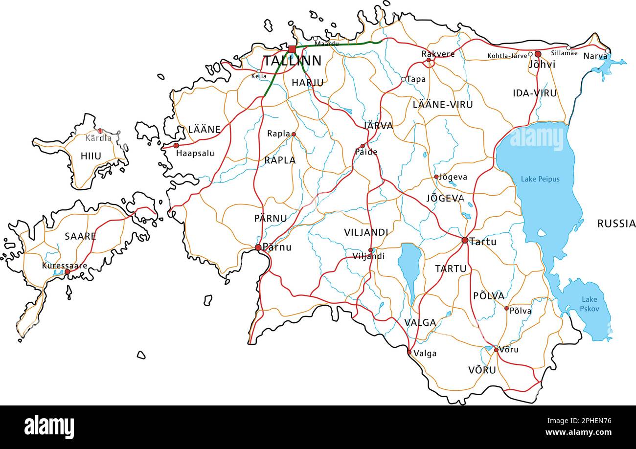 Estonia road and highway map. Vector illustration Stock Vector Image ...