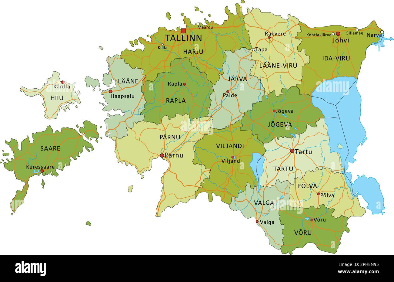 Highly detailed editable political map with separated layers. Estonia ...