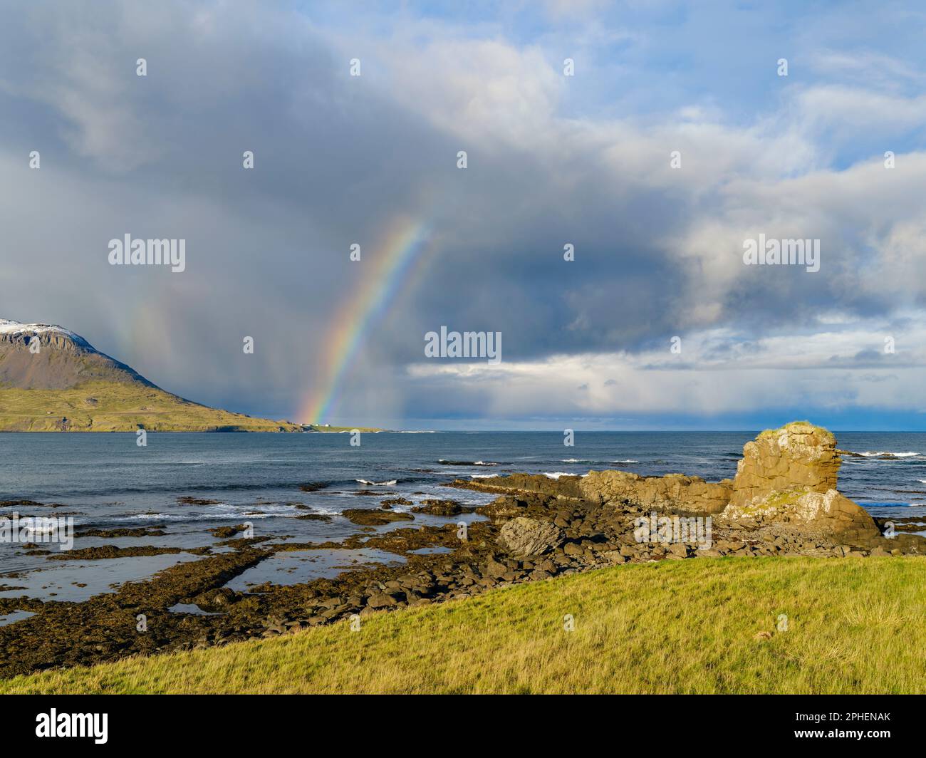 View towards Krossnes in the Arneshreppur at bay Trekyllisvik. The ...