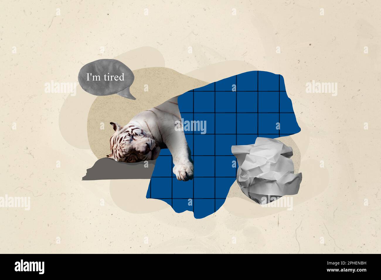 Artwork magazine collage picture of tired sleepy tiger lying under ...