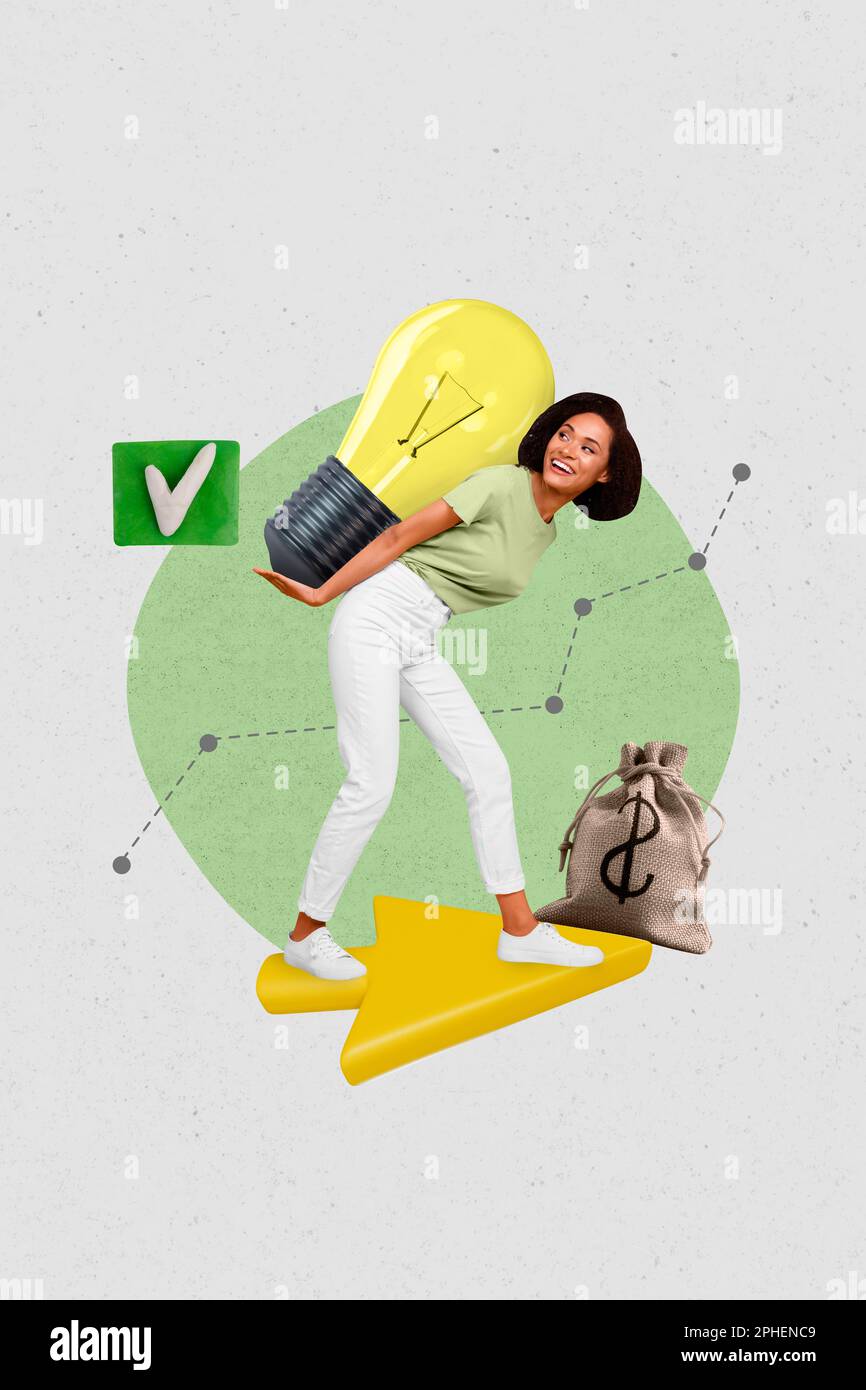 Collage 3d photo sketch artwork picture of hardworking persistent lady ...