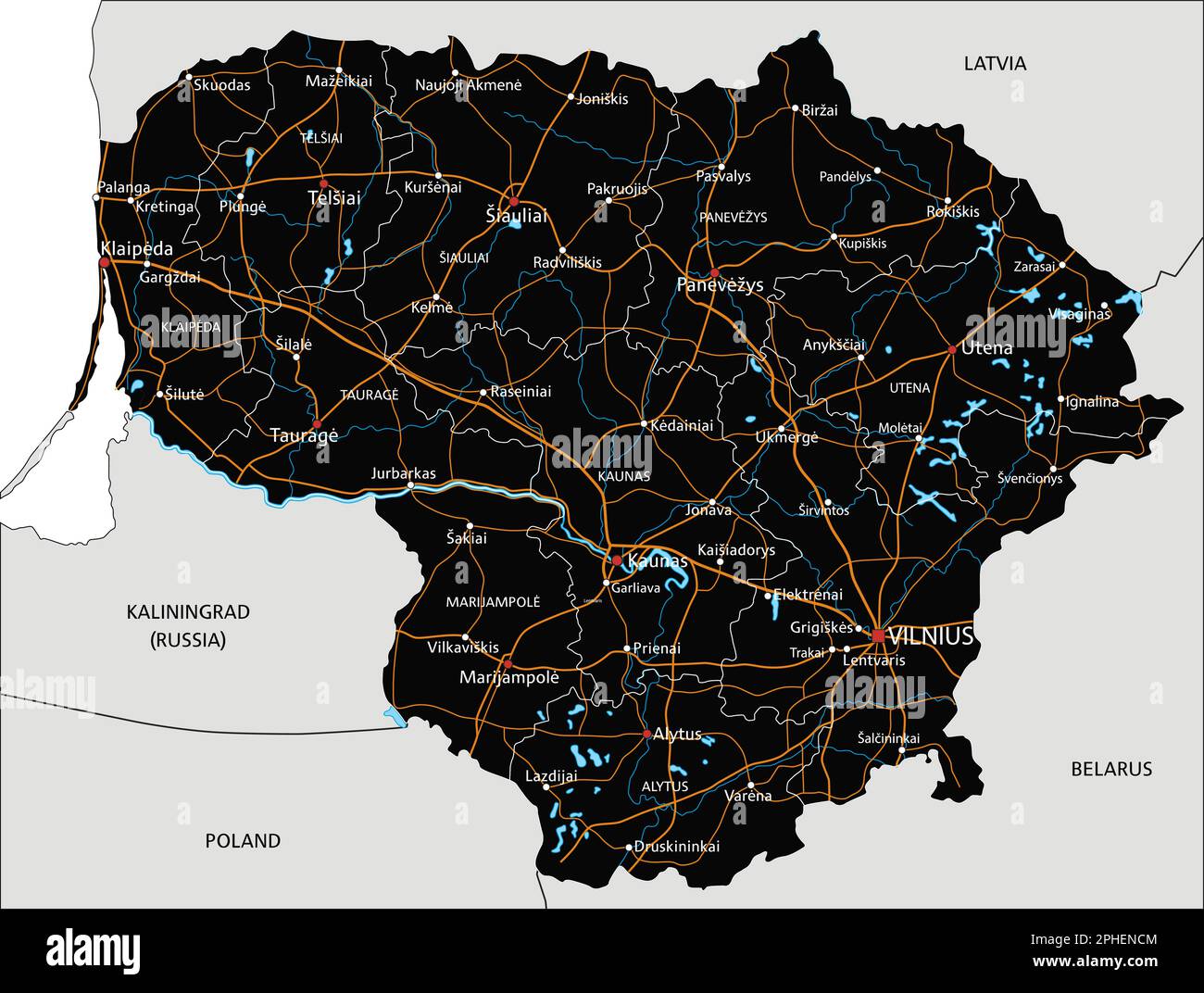 High detailed Lithuania road map with labeling Stock Vector Image & Art - Alamy