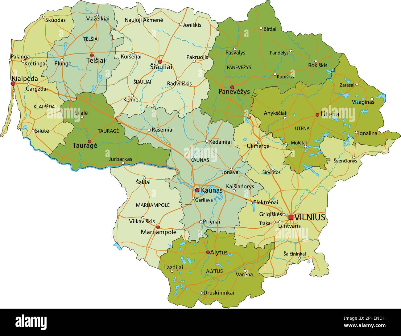 Highly detailed editable political map with separated layers. Lithuania ...