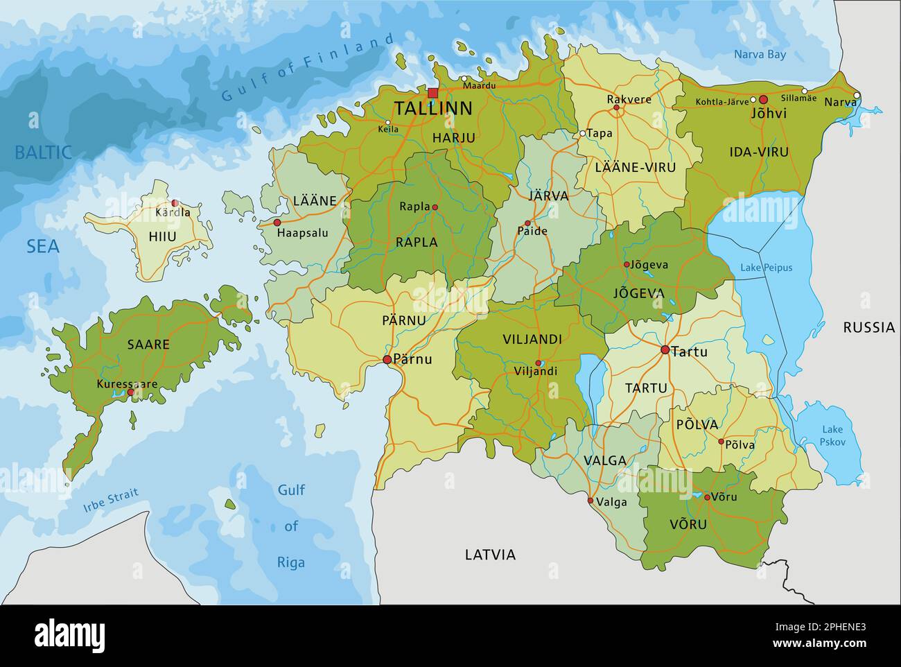 Highly detailed editable political map with separated layers. Estonia ...