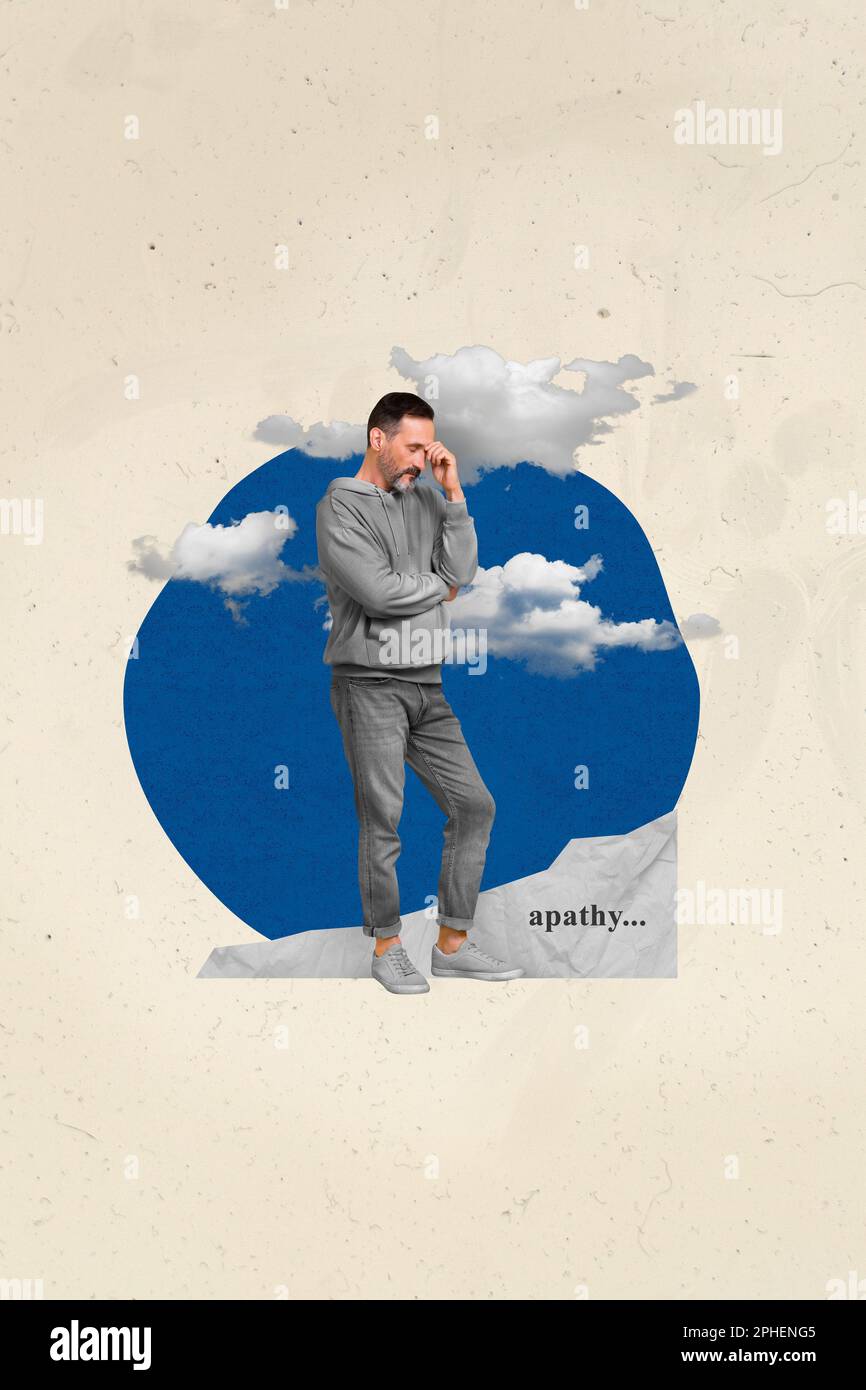 3d retro abstract creative artwork template collage of sad tired guy ...