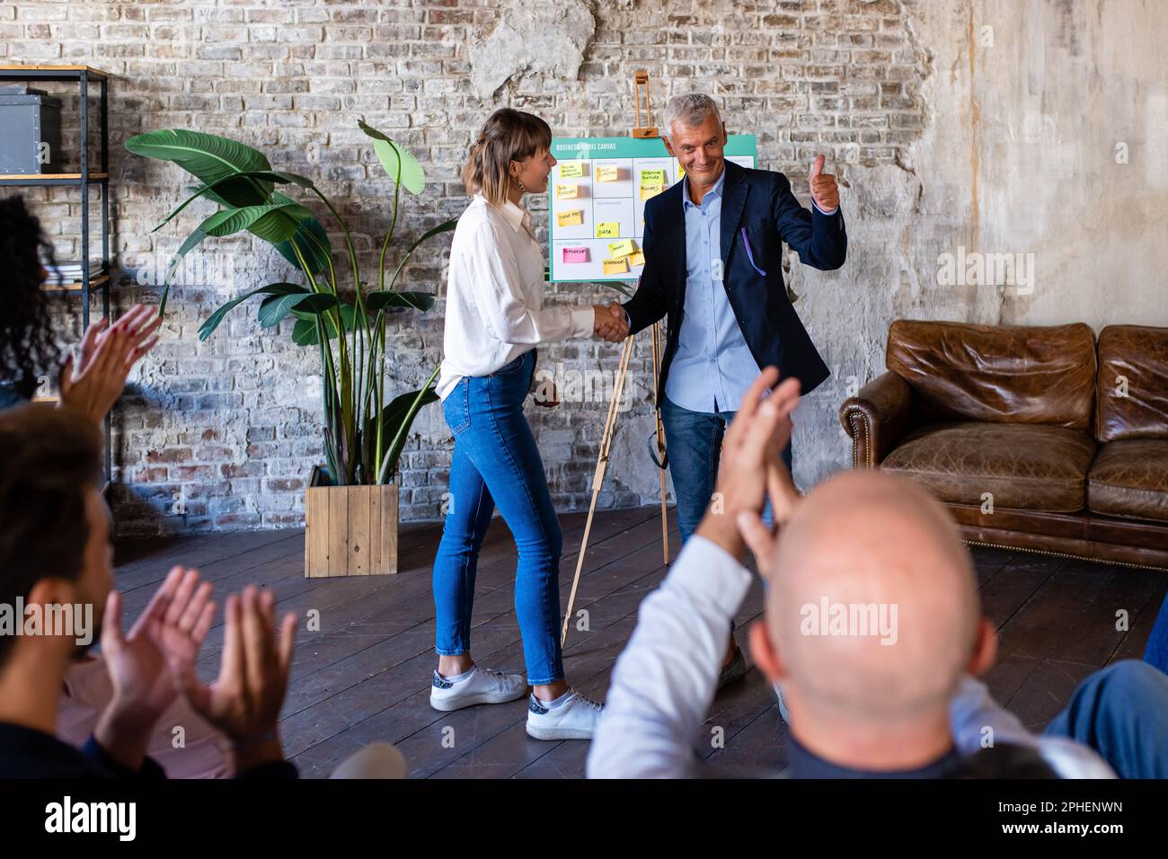 Start of a perfect partnership, successful business mature manager with ...