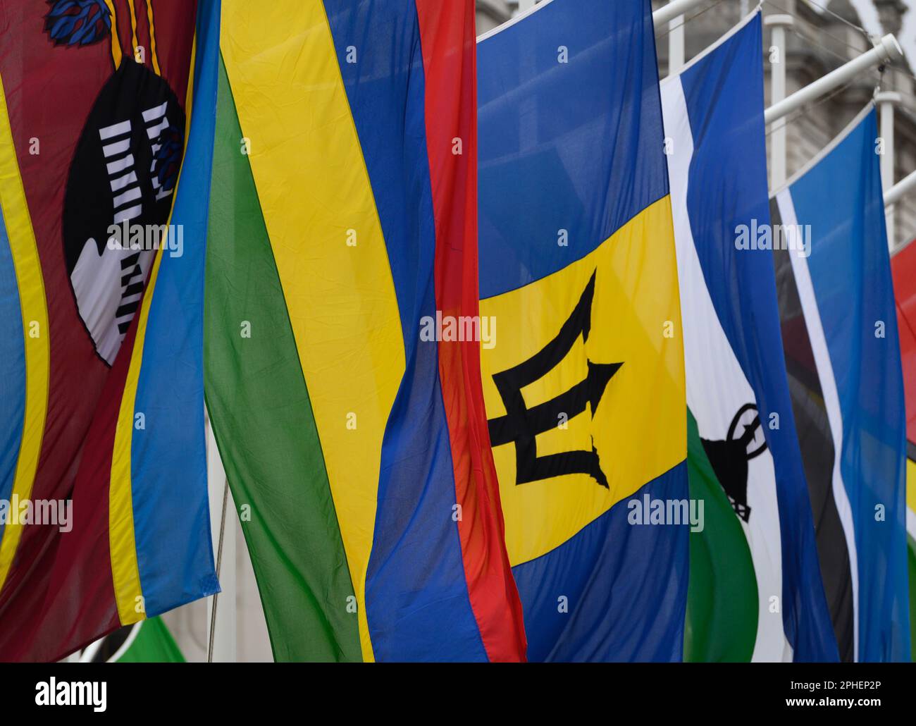 London, England, UK. Flags of the Commonwealth countries around ...