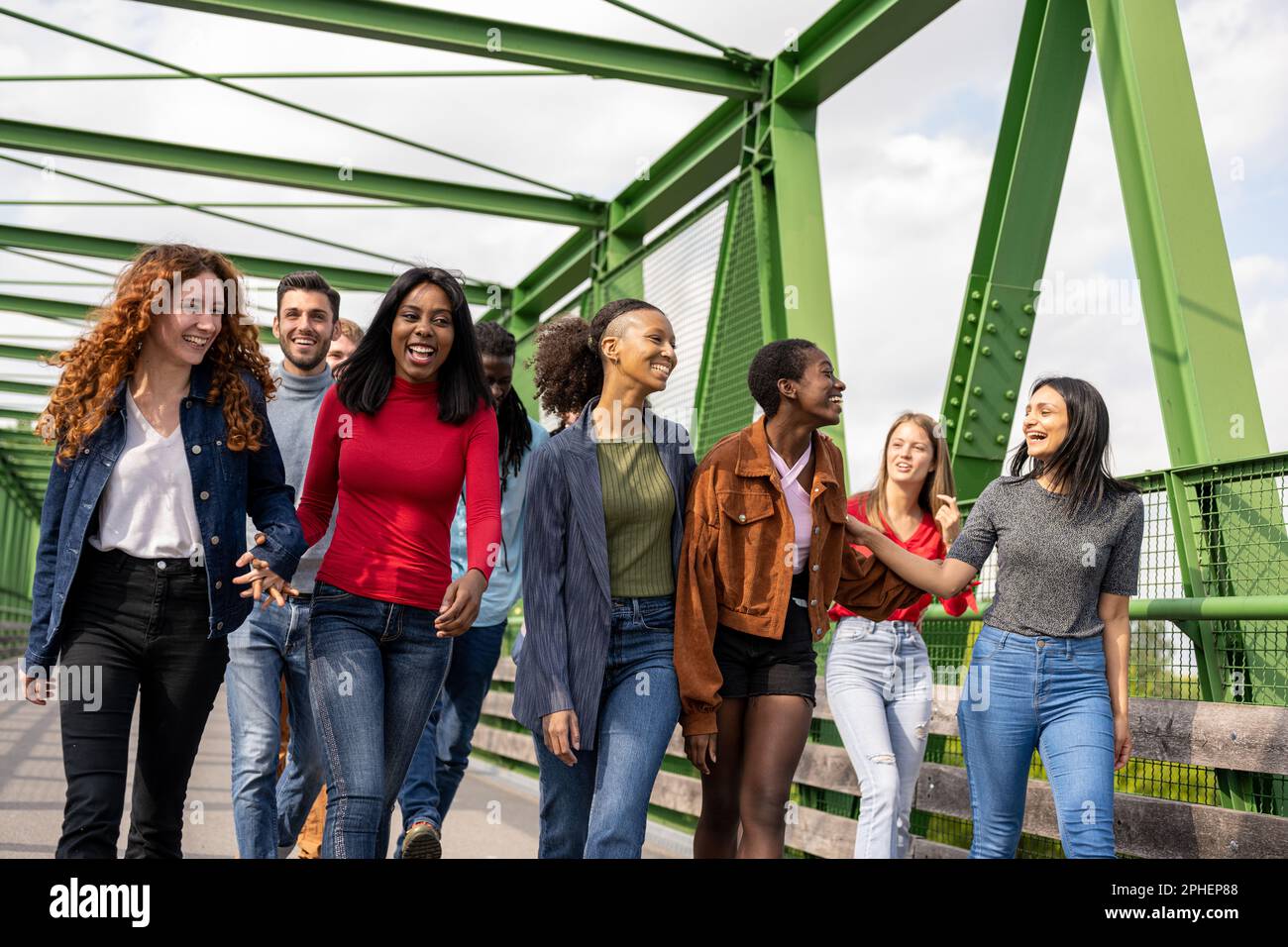 Big group of people of Generation Z, young universitary students ...