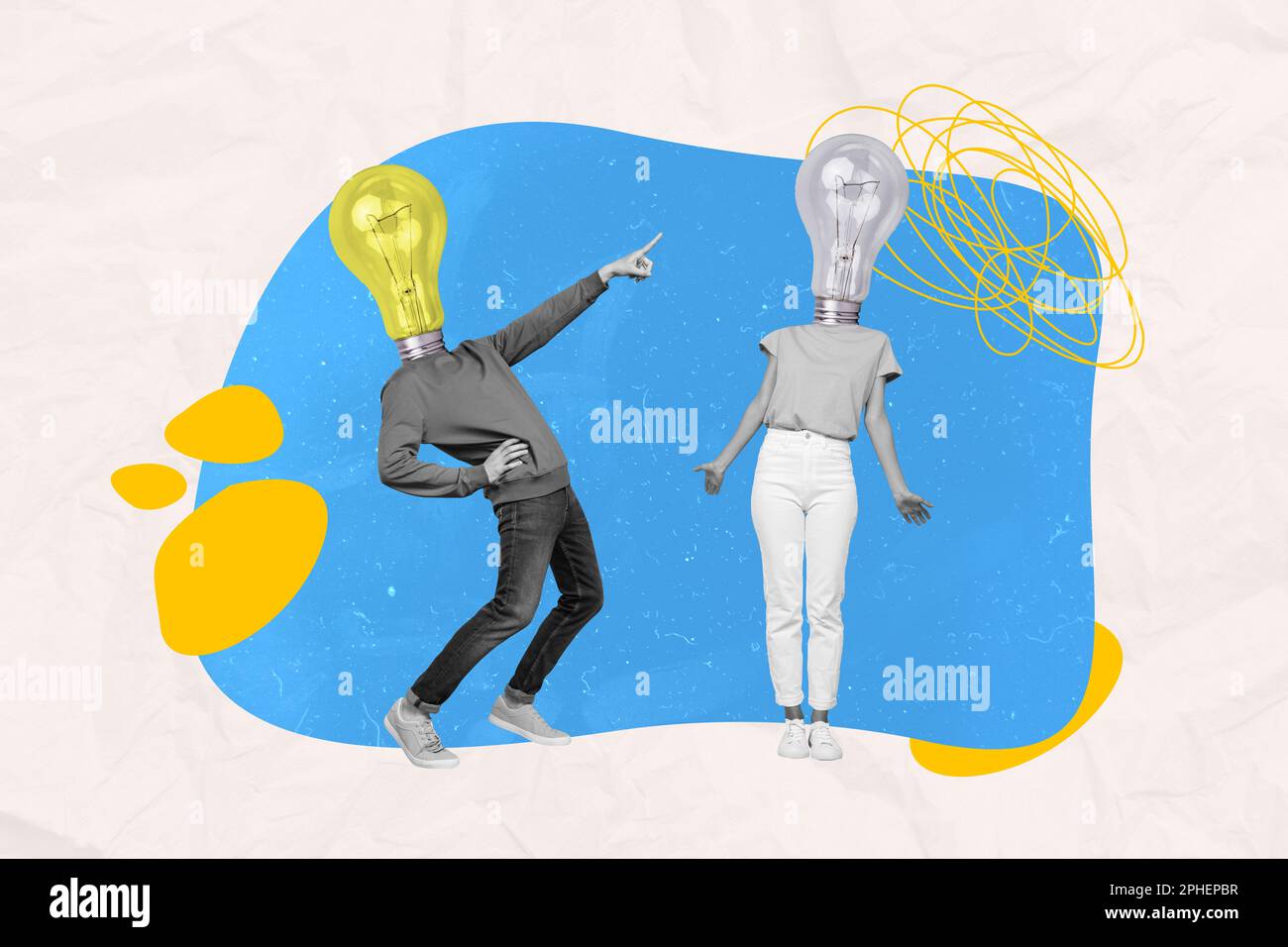 Composite artwork collage two people one has electricity another ...