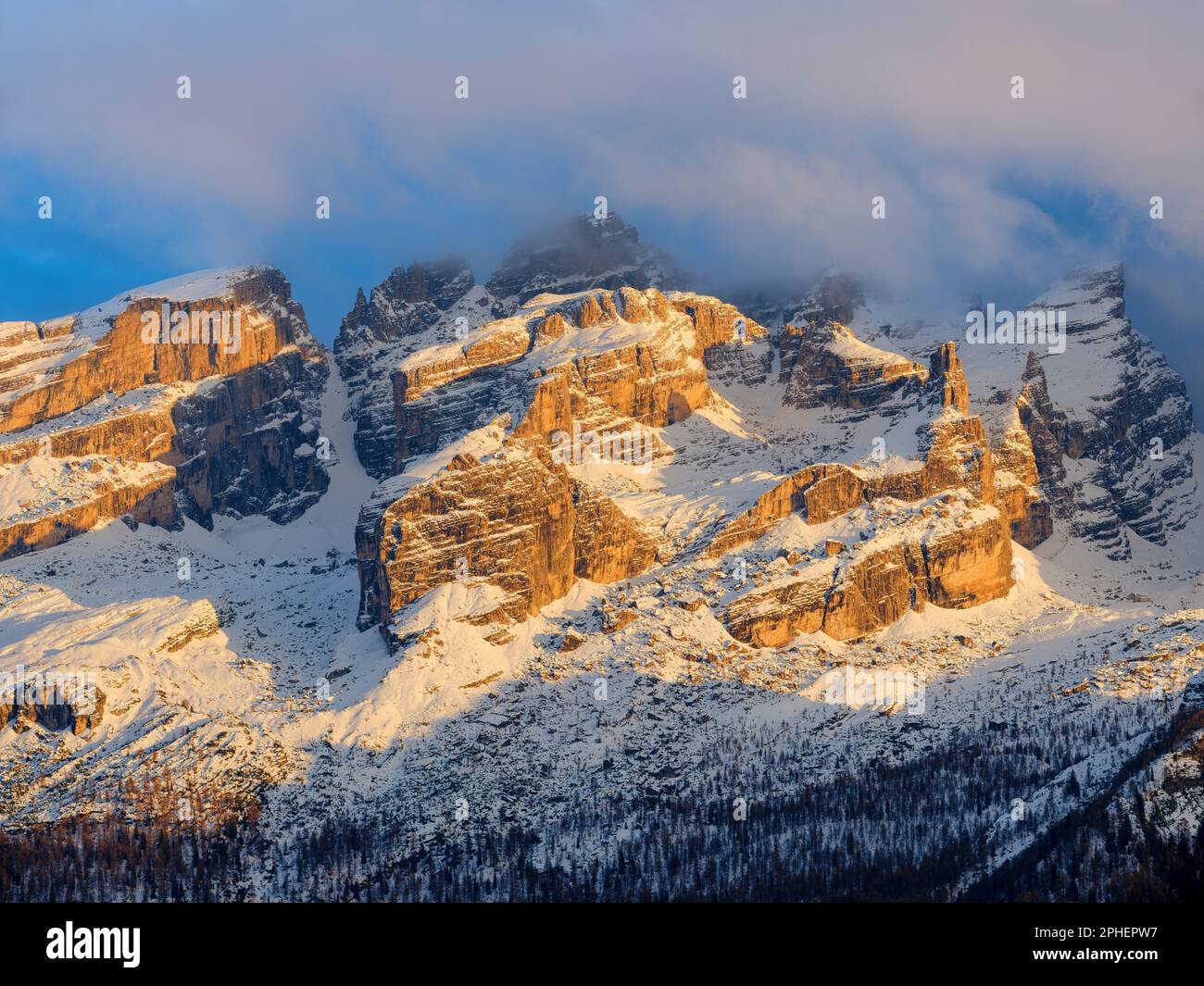 Cima Falkner and the peaks around Rifugio Tuckett e Sella. View of the ...