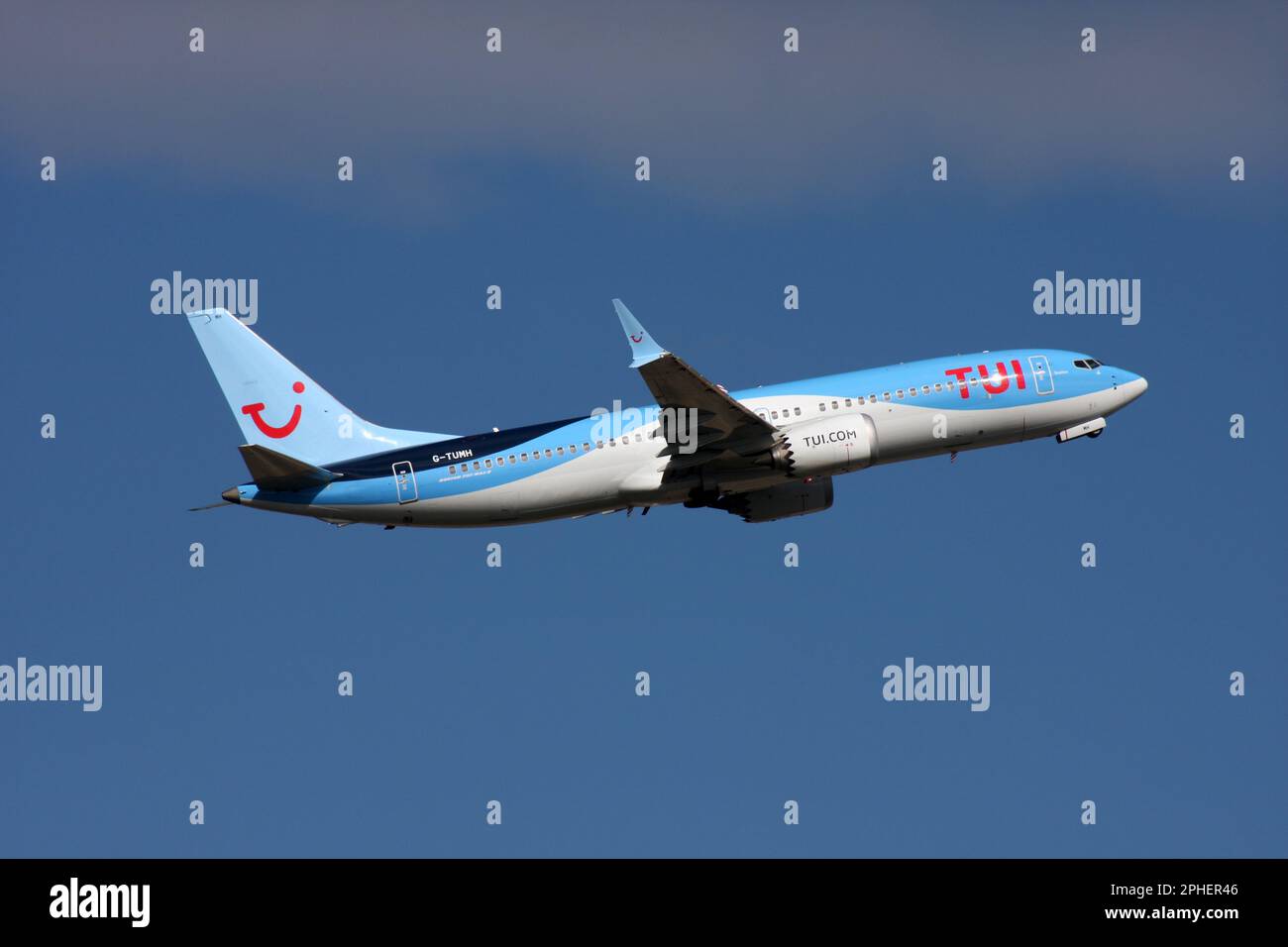 A Boeing 737-8 MAX of TUI departs London Gatwick Airport Stock Photo ...
