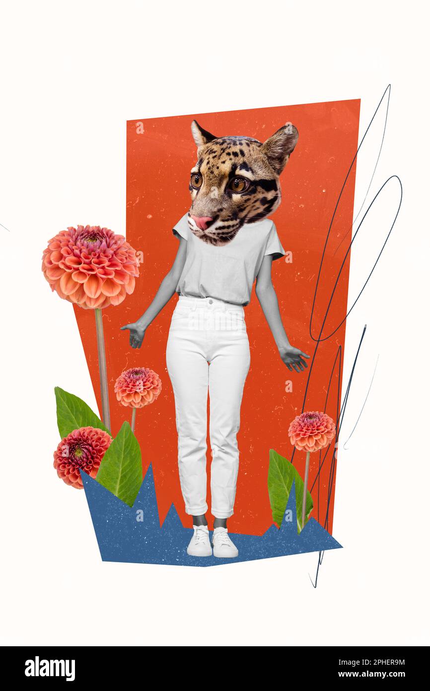 Photo collage wild nature template of headless woman shrug shoulders ...