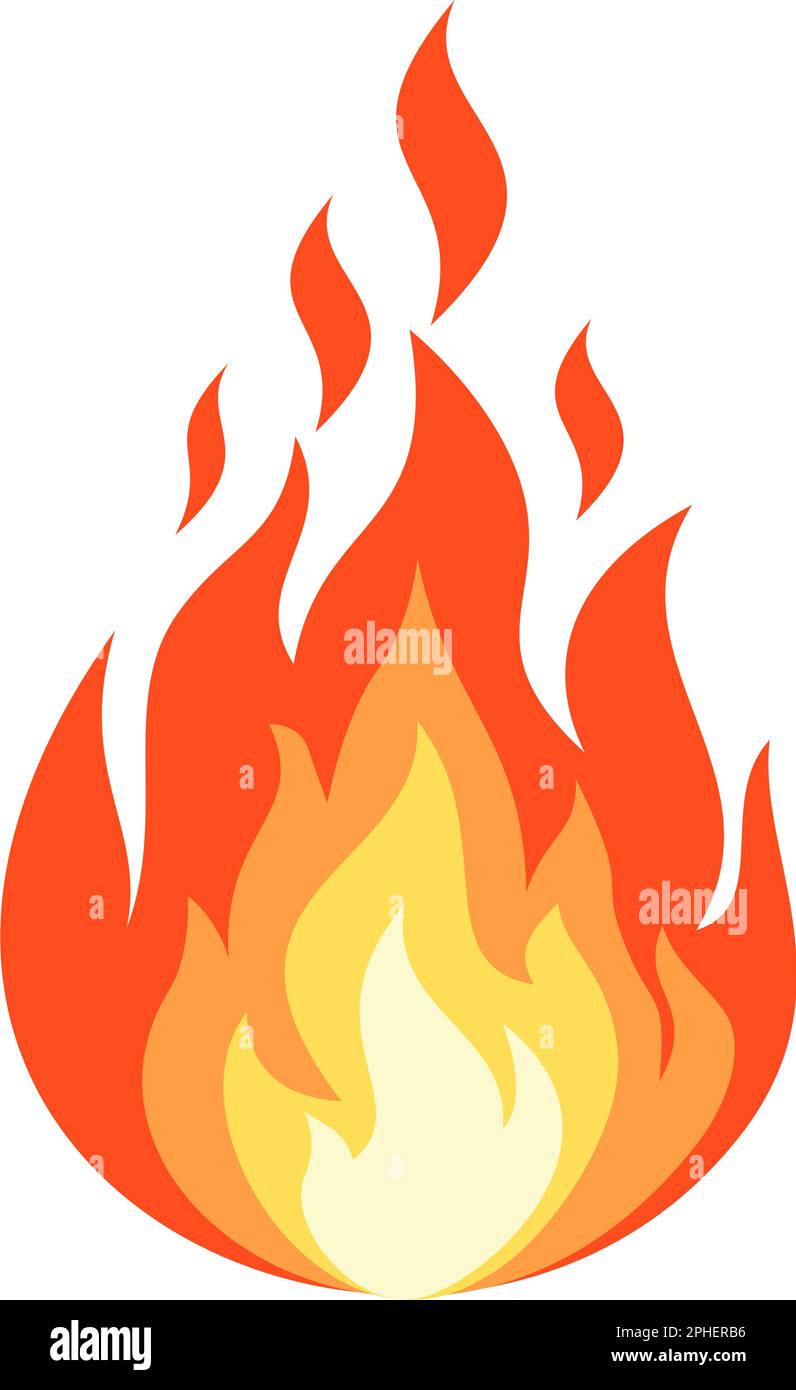 Bonfire red flame in comic cartoon style. Vector on transparent ...