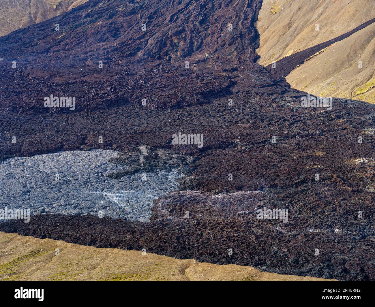 New lava at the eruption site of volcano Fagradalsfall on Reykjanes ...