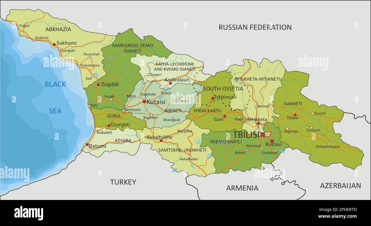 Highly detailed editable political map with separated layers. Georgia ...