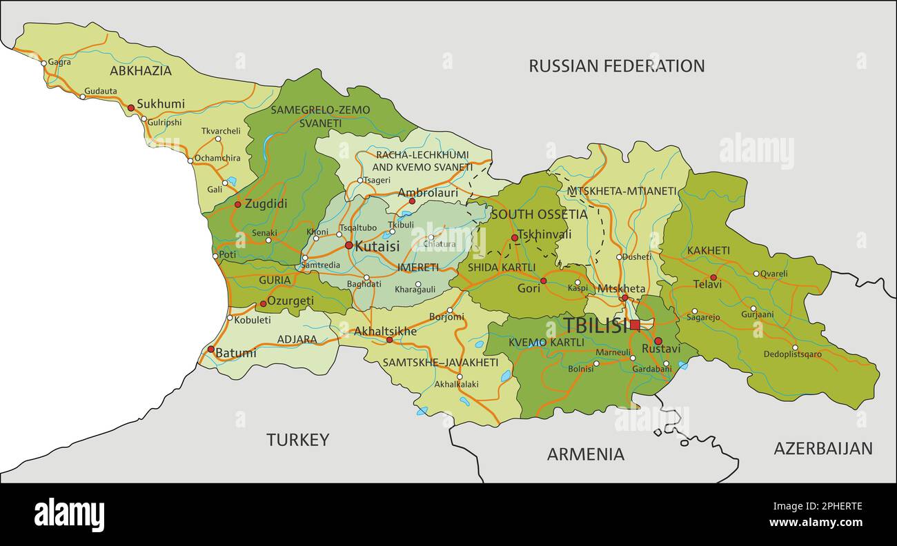 Highly detailed editable political map with separated layers. Georgia ...