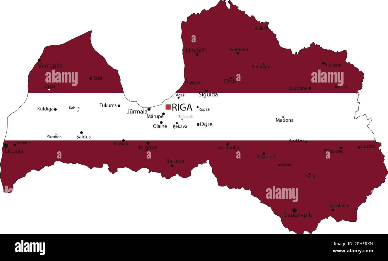 Latvia highly detailed political map with national flag isolated on white background Stock ...
