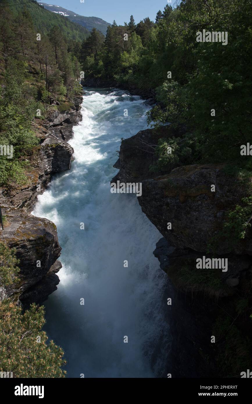 Thundering waterfall and gorge Stettafossen is a location where Rauma ...