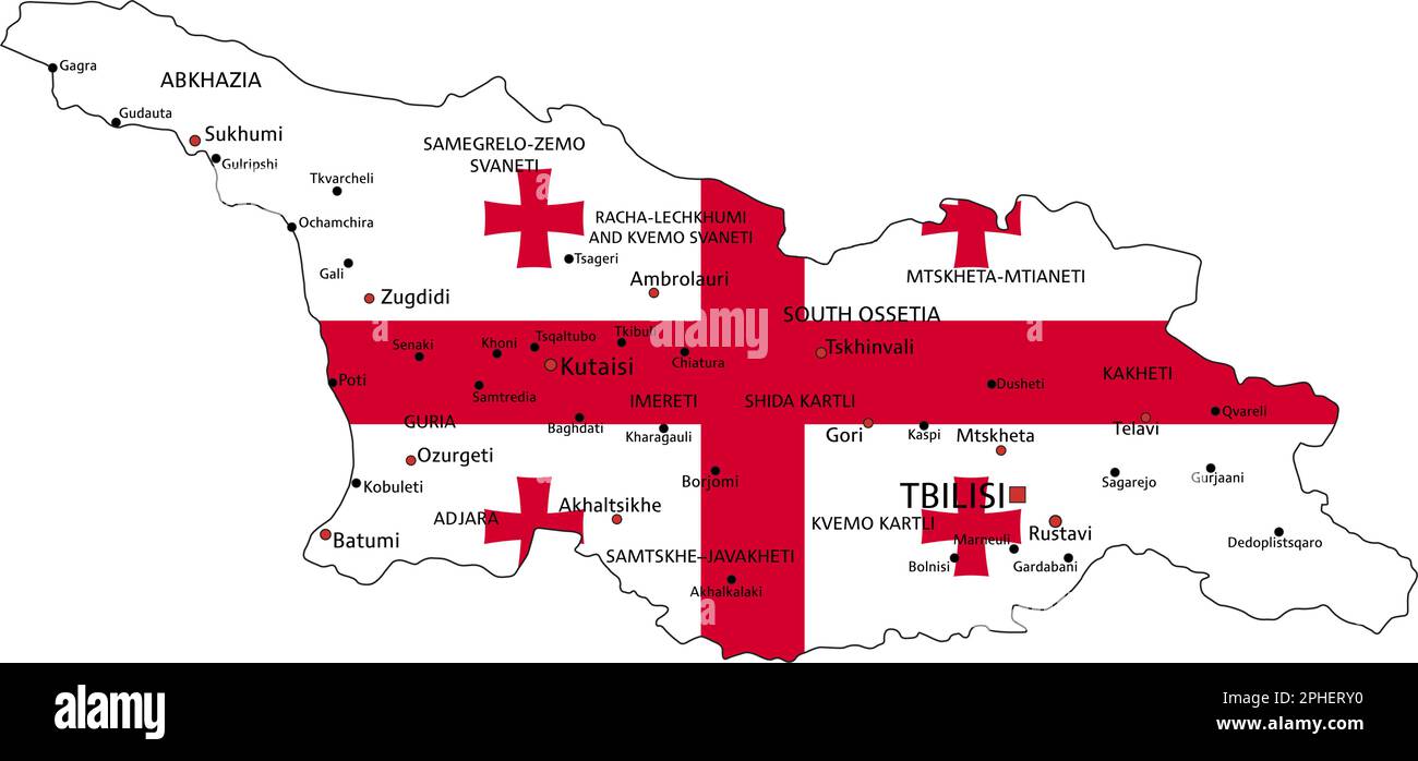 Georgia highly detailed political map with national flag isolated on ...