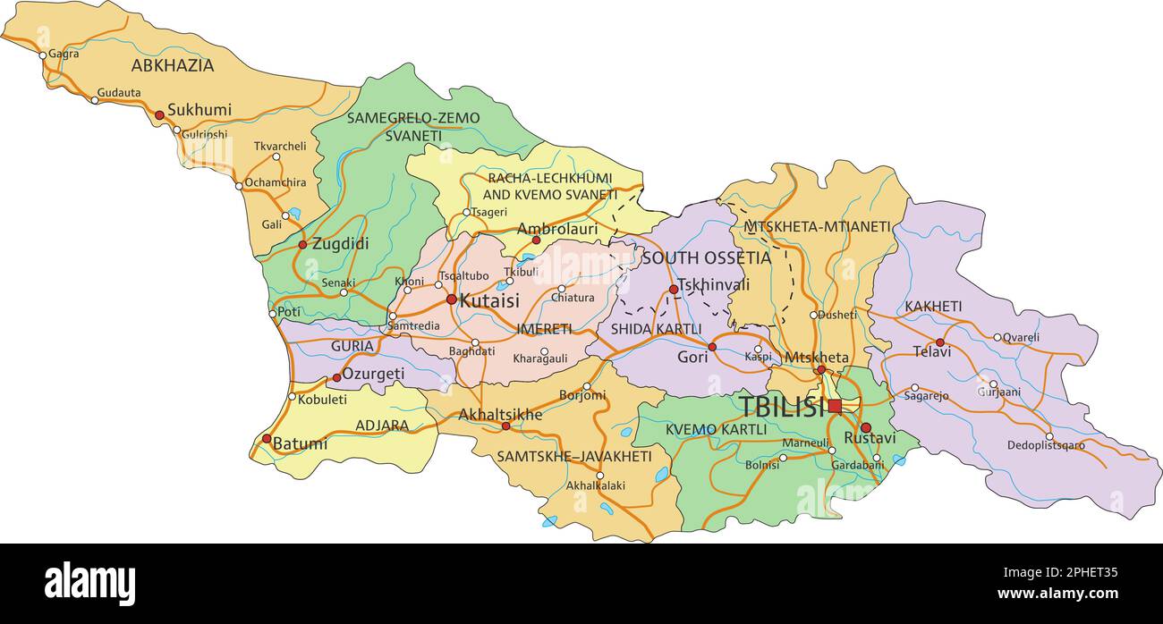 Georgia - Highly detailed editable political map with labeling Stock ...