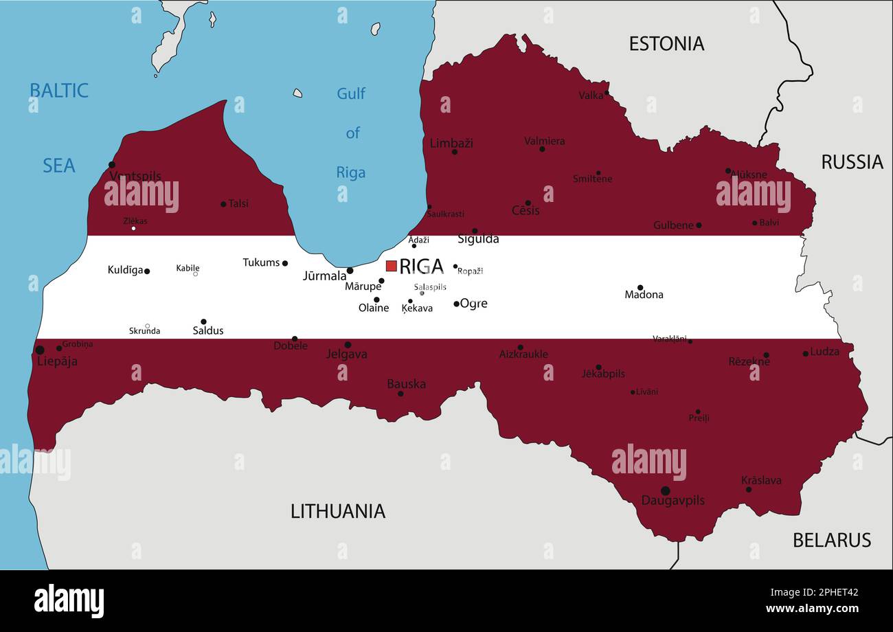 Latvia highly detailed political map with national flag isolated on white background Stock ...