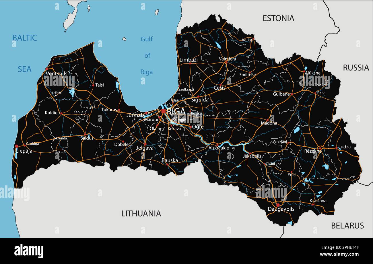 High detailed Latvia road map with labeling Stock Vector Image & Art ...