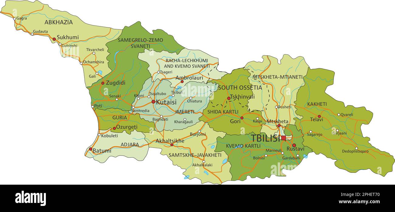 Highly detailed editable political map with separated layers. Georgia ...