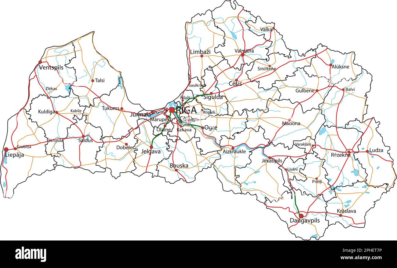 Latvia road and highway map. Vector illustration Stock Vector Image & Art - Alamy