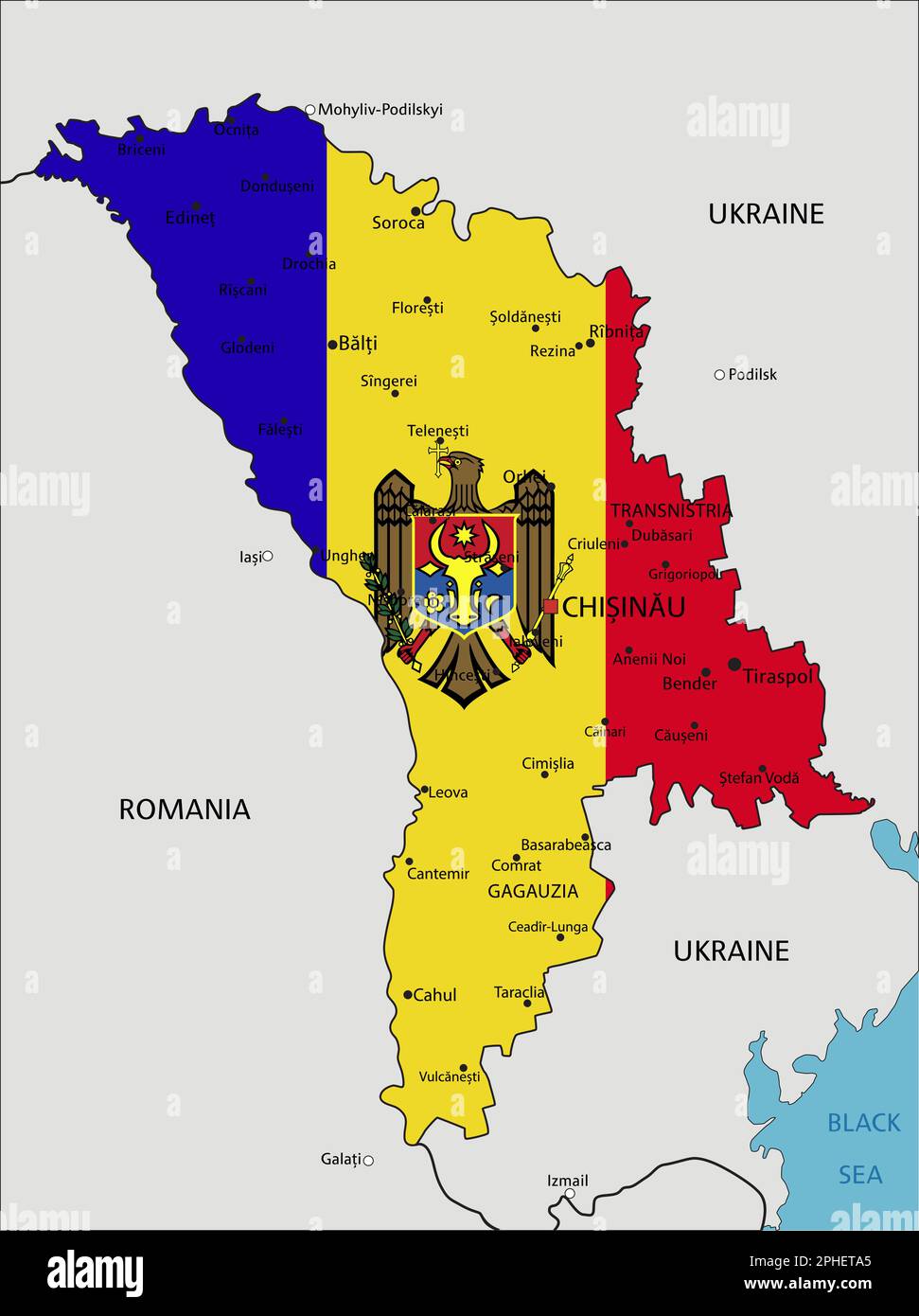 Moldova highly detailed political map with national flag Stock Vector ...