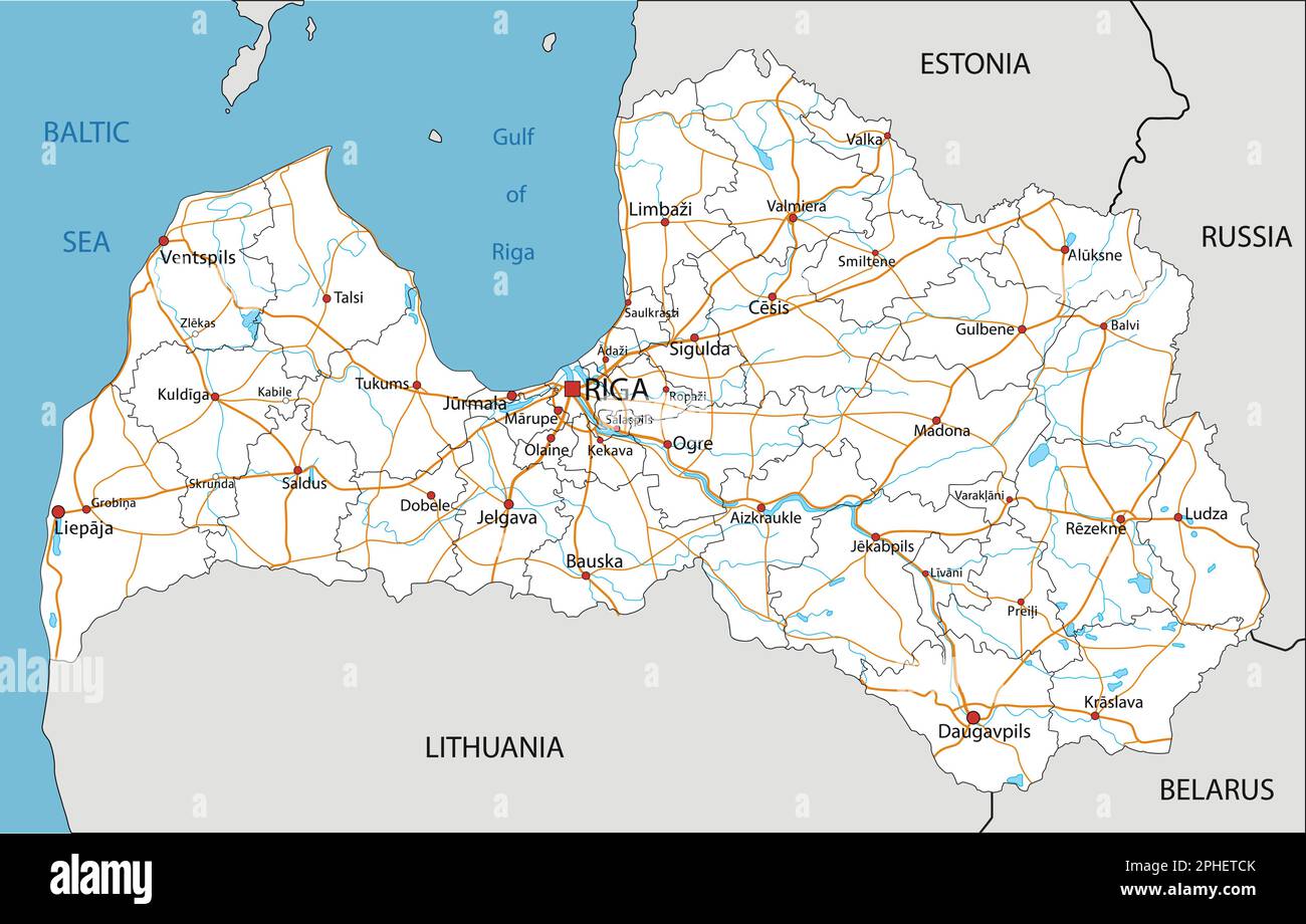High detailed Latvia road map with labeling Stock Vector Image & Art ...
