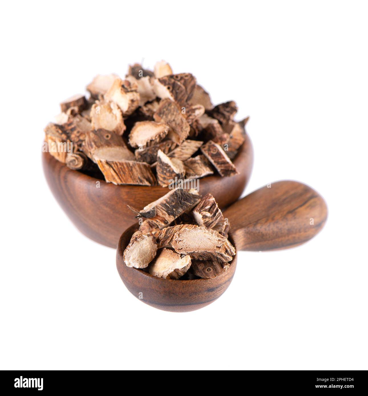 Calamus root in wooden bowl and spoon, isolated on white background ...