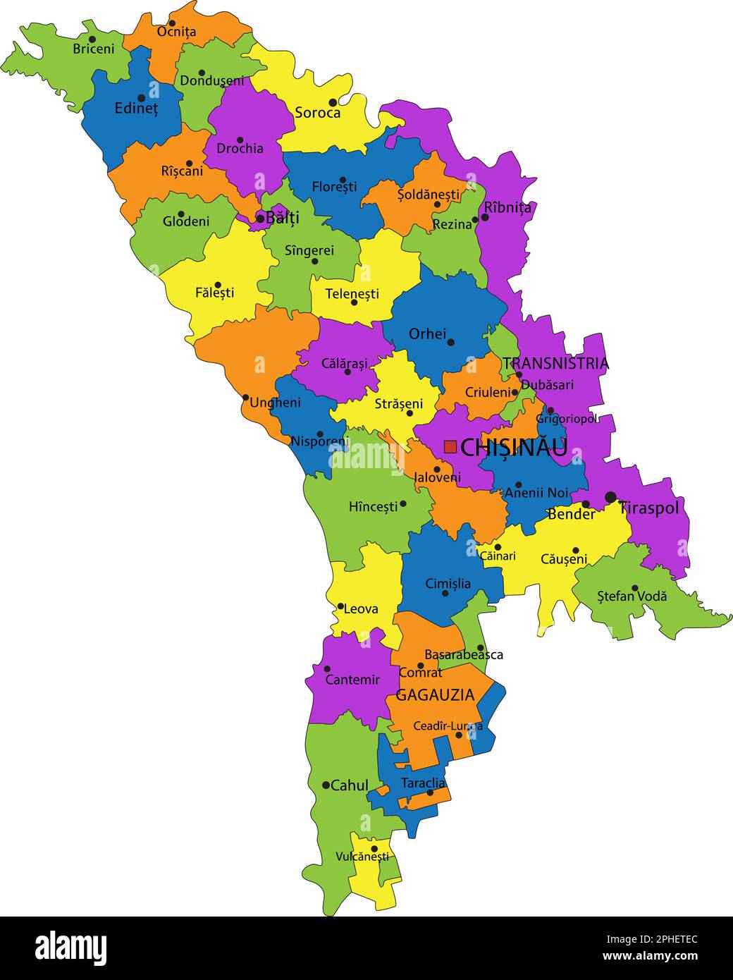Colorful Moldova political map with clearly labeled, separated layers ...
