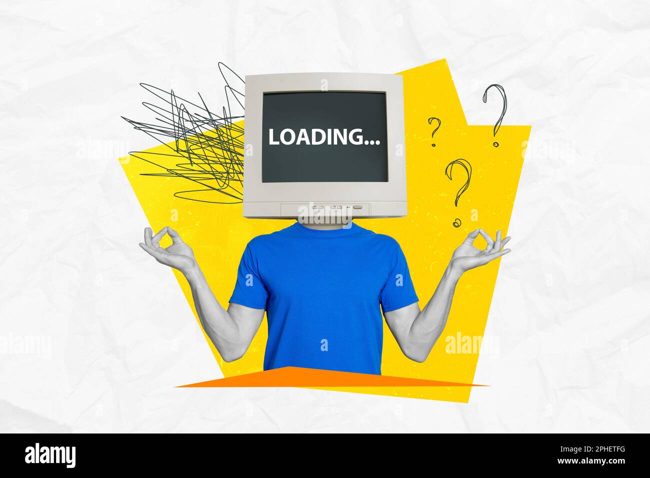 Creative photo collage of headless man monitor instead of head ...