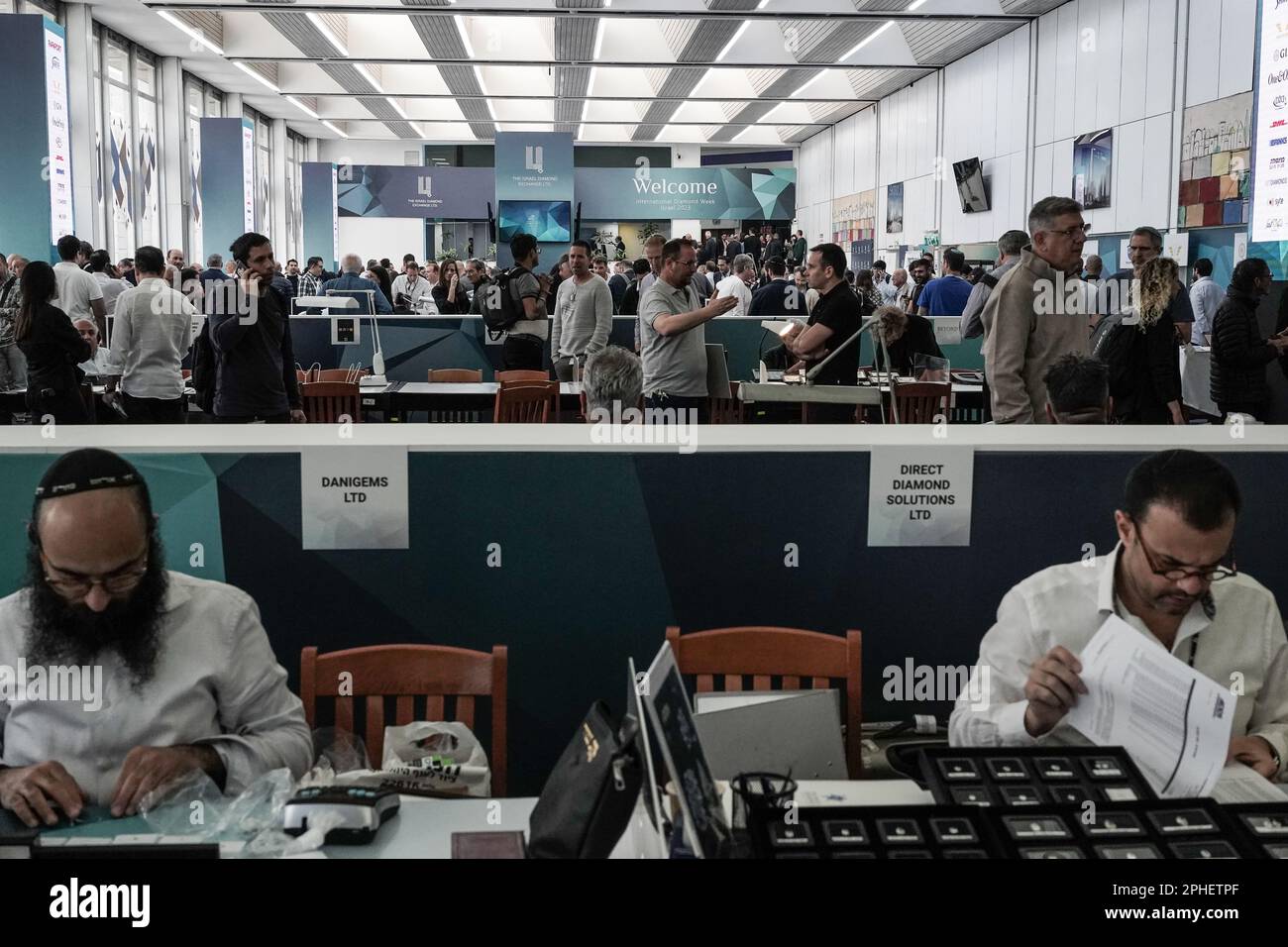Ramat Gan, Israel. 28th Mar, 2023. The diamond exchange floor at an ...