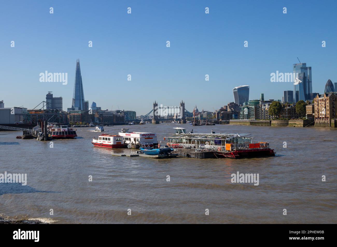Wideangle view of the River Thames and Tower Bridge from Rotherhithe ...