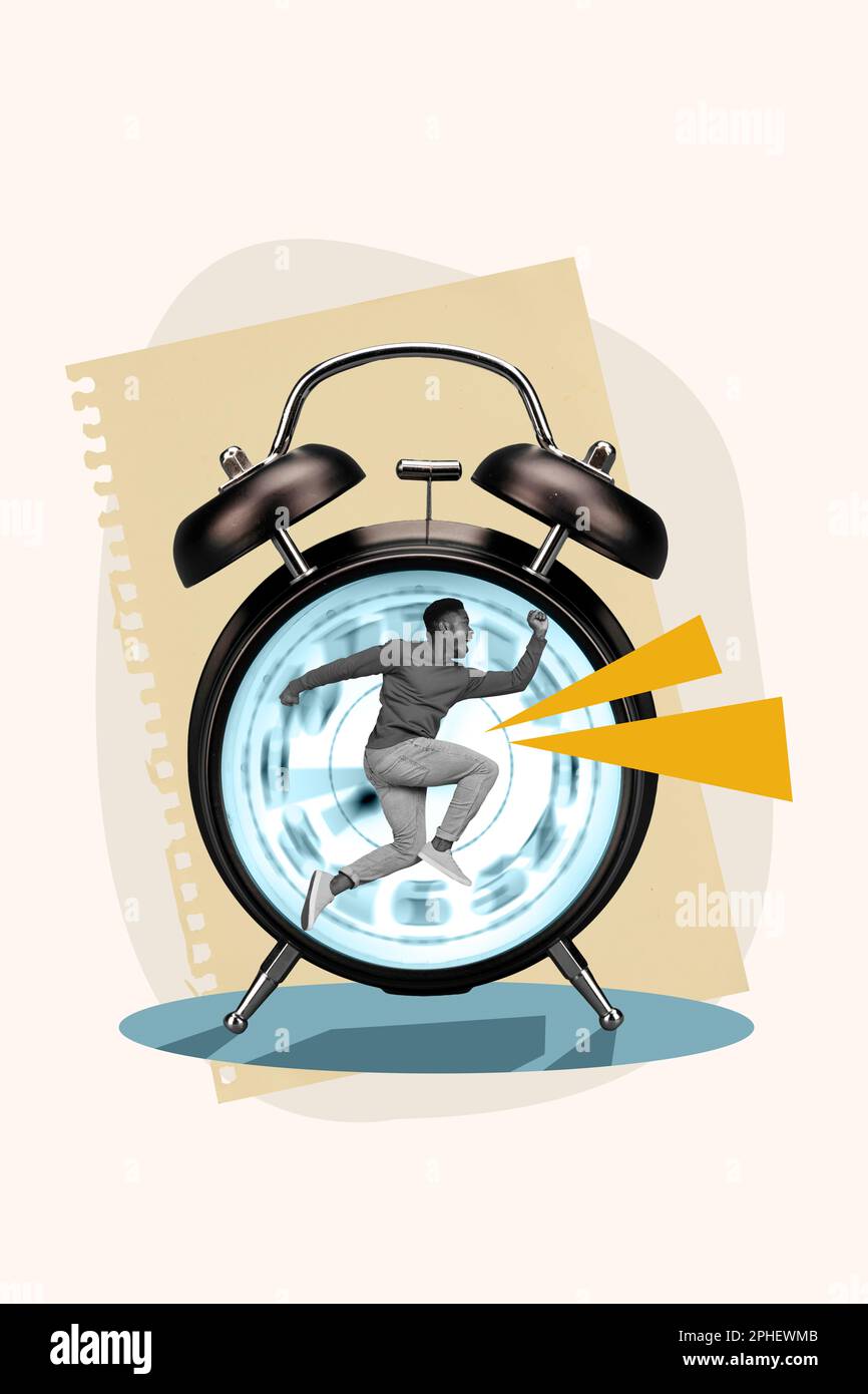 Vertical photo template poster collage overtime young guy running ...