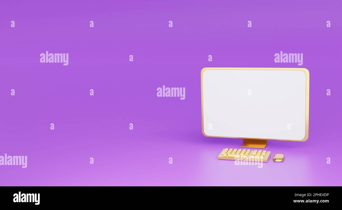 Computer monitor on purple background, copy space symbol concept.3D ...