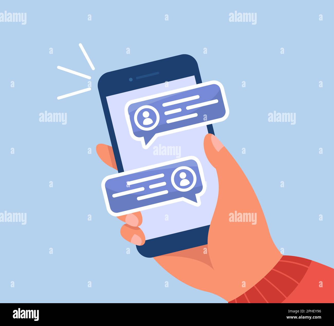 Hand holding mobile phone with chat message on screen Stock Vector ...