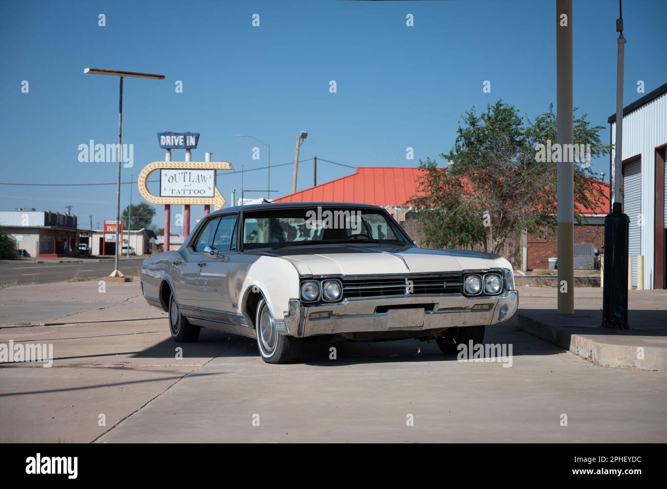 Detail of a white classic American car Oldsmobile Delta 88 Stock Photo ...