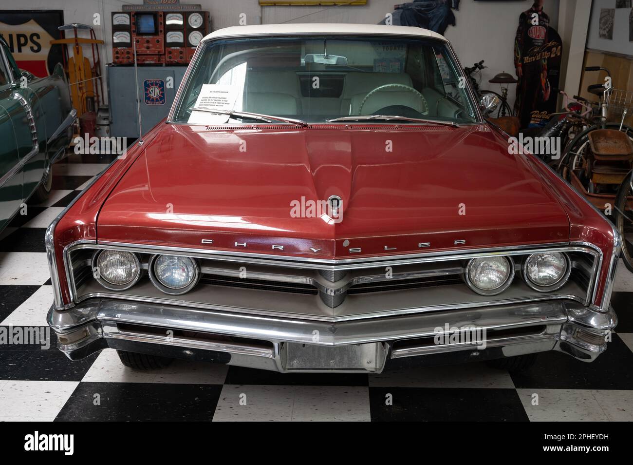 Detail of a classic American car, a red 1967 Crysler 300 Stock Photo ...