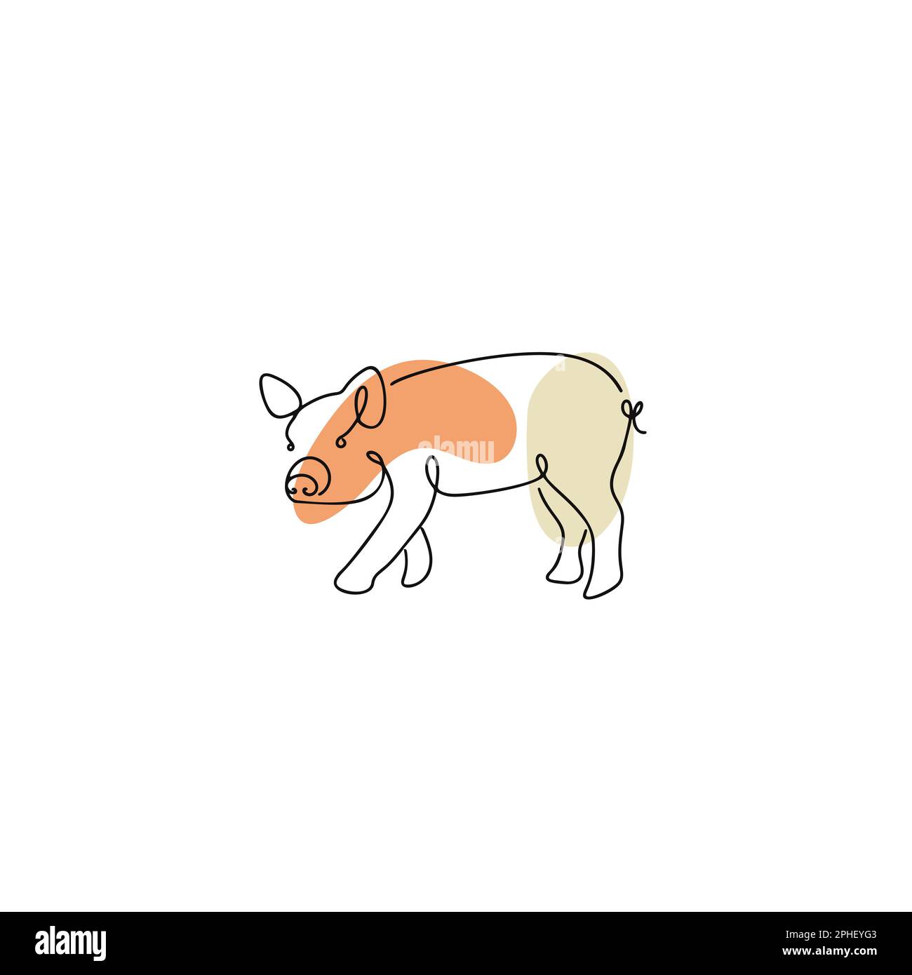 Chinese Zodiac symbol Pig illustration in line art style with boho ...