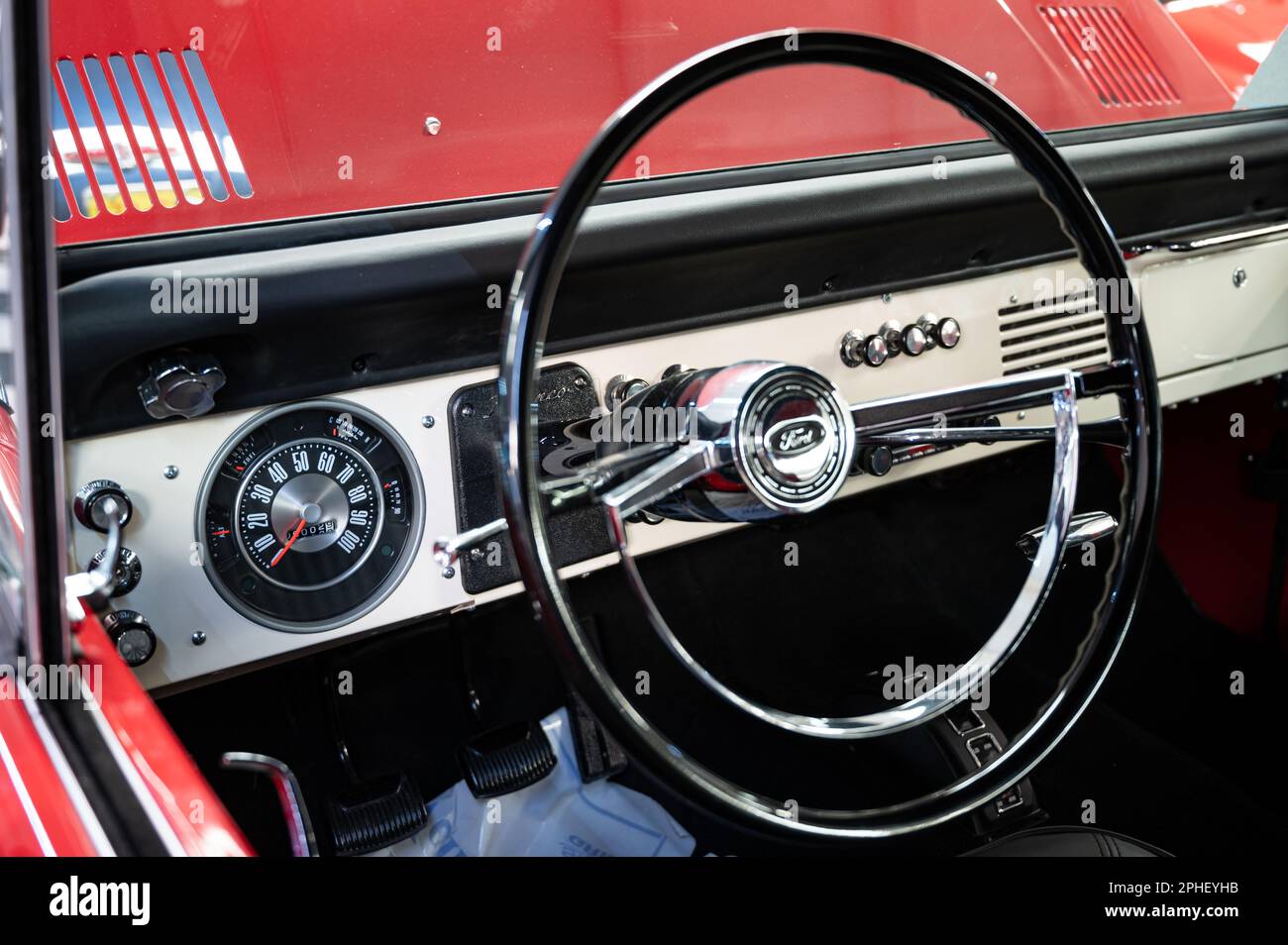 Detail of the iconic American SUV Ford Bronco 1966 of the first ...