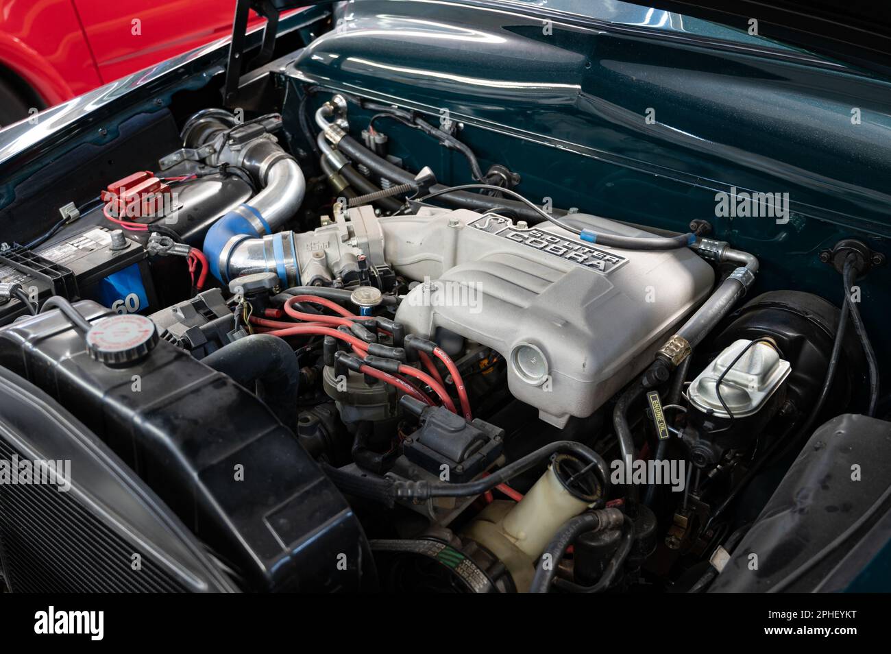 Detail of a 5.0 Liter Cobra engine of an American car Stock Photo - Alamy