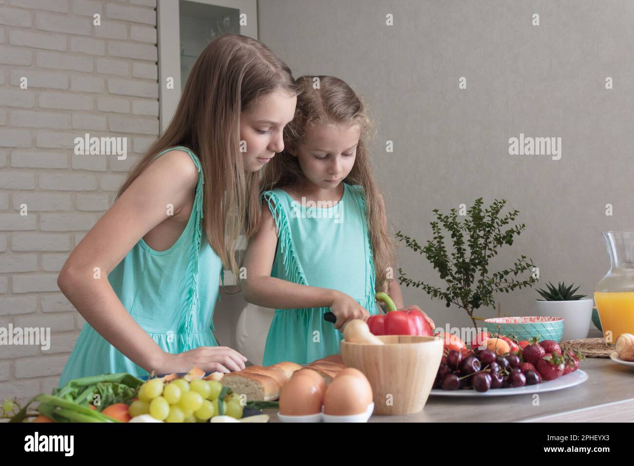 Two girls cooking in kitchen hi-res stock photography and images - Alamy