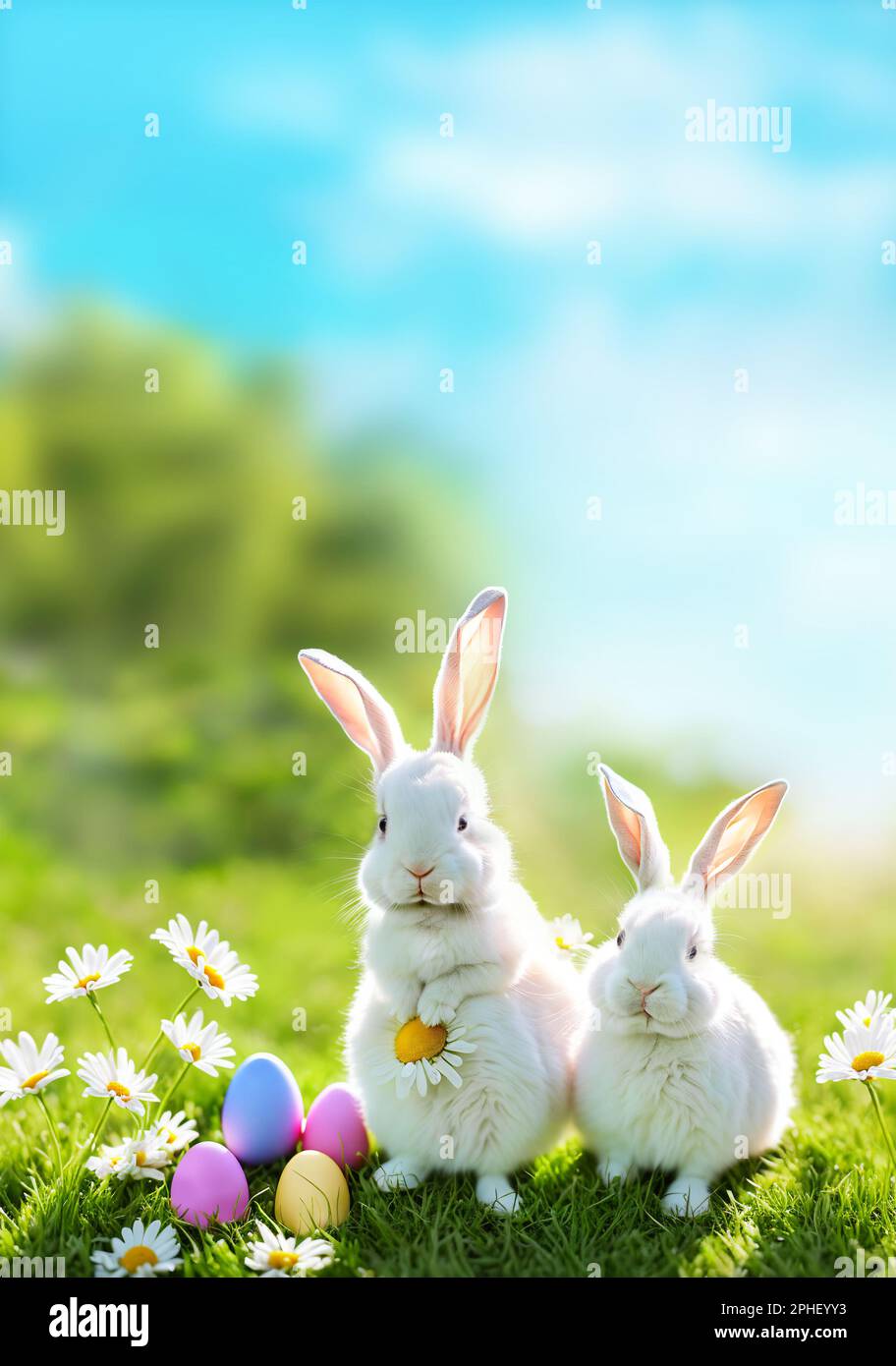 [Generative AI] Anthropomorphic rabbits standing on grass and holding a ...