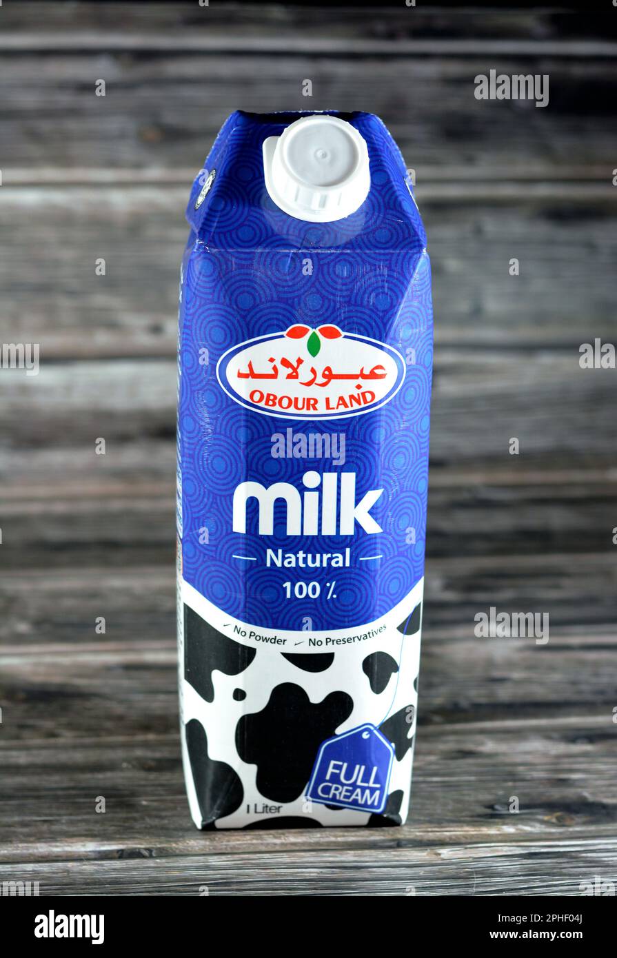 Cairo, Egypt, March 16 2023: Obour Land full cream fresh cow's milk ...